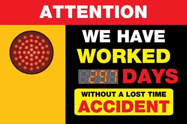 Days Since Last Accident Sign With One Display And Red Light