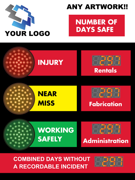 Stoplight Days Without Accident Sign with Four Counters