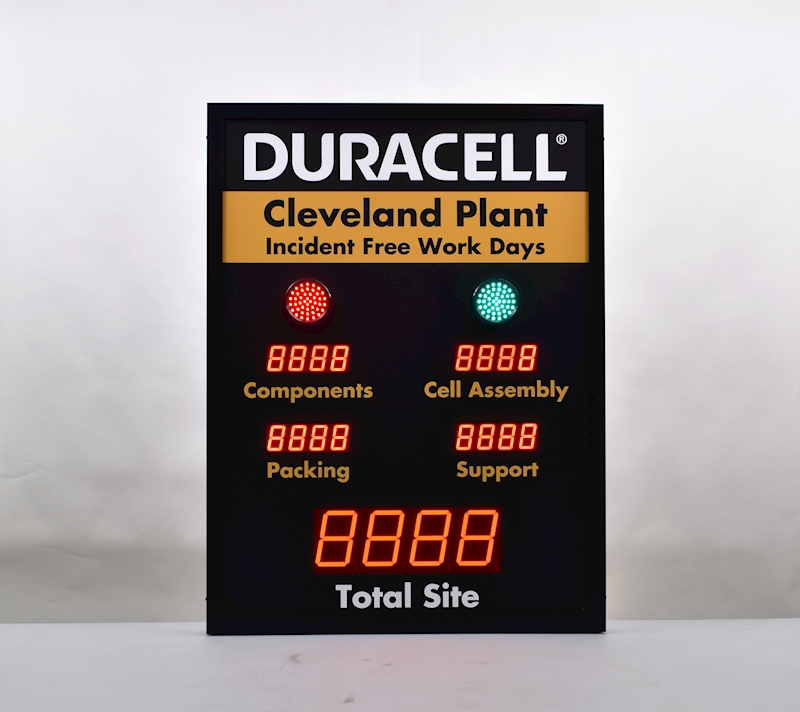 Custom Lost Time Accident Scoreboard with five numeric displays