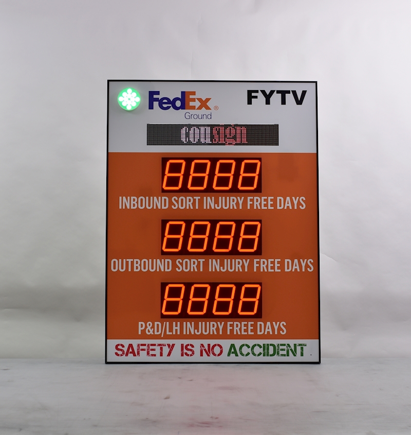 Scoreboard Sign with Three Large Counters, Scrolling Message