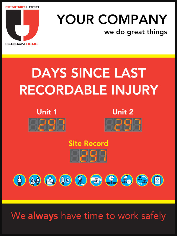 Custom Lost Time Accident Scoreboard with Three Counters