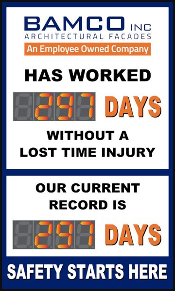 Custom Safety Sign with two large digital counters