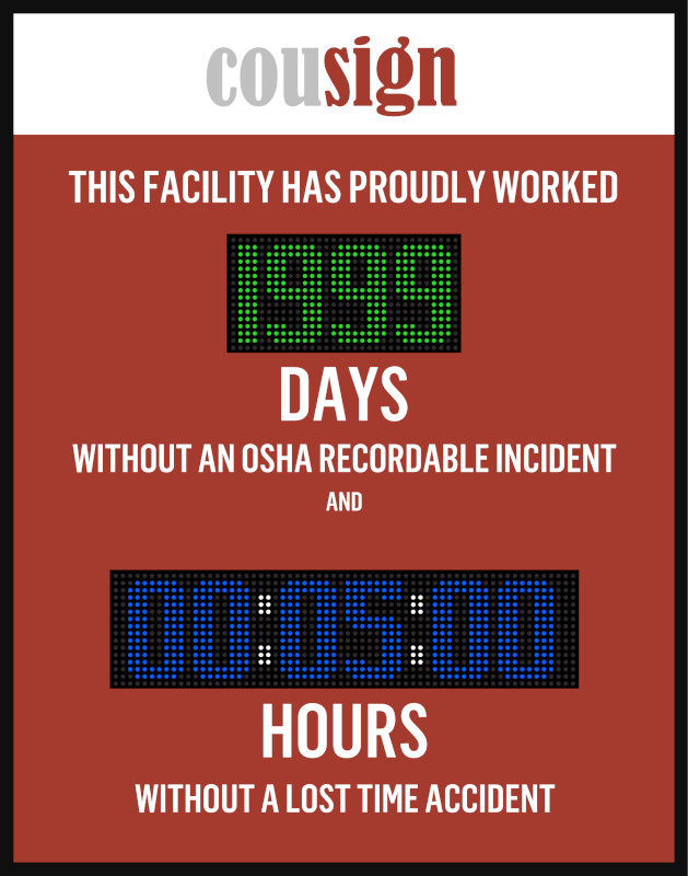 Digital Safety Scoreboard Sign with 4 digit and 8 digit Counters