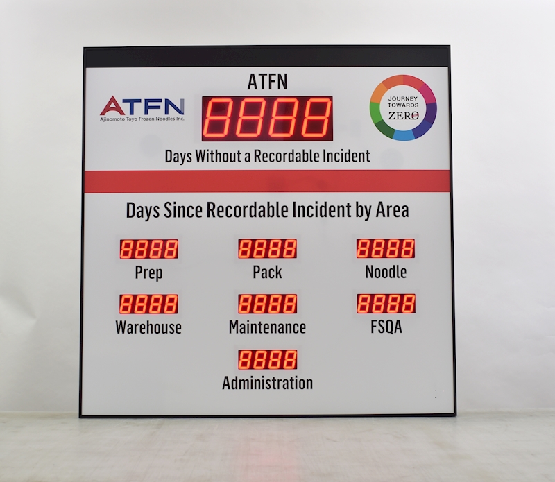 Days/Hours Without Accident Sign with one large and seven small displays